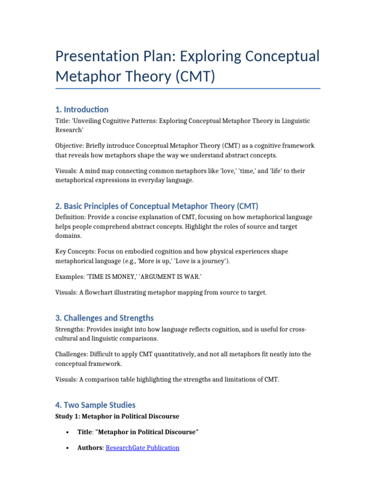 Presentation Plan Conceptual Metaphor Theory | PDF