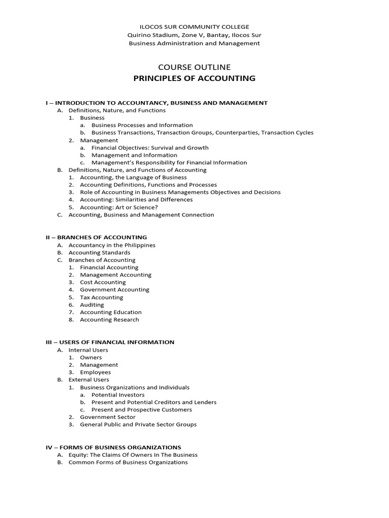 Course Outline Principles of Accounting | PDF | Accounting | Business
