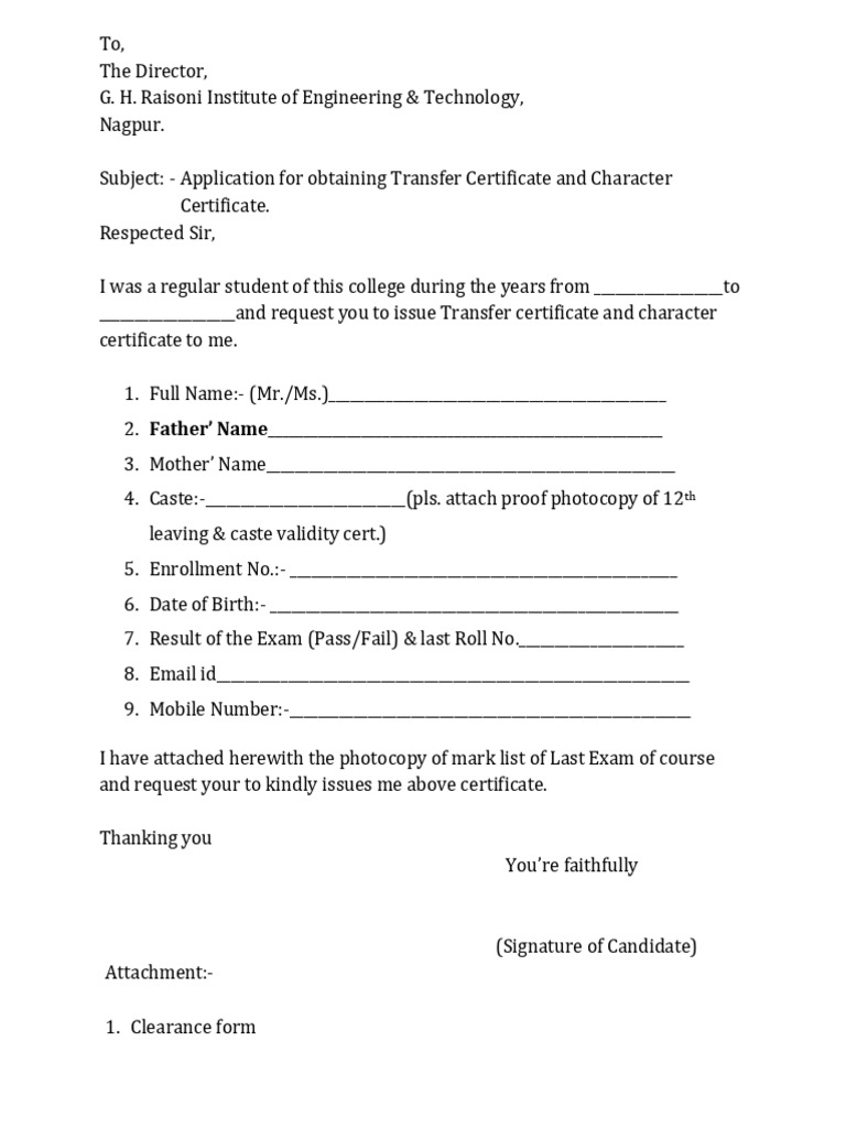 TC and Character Certificate | PDF