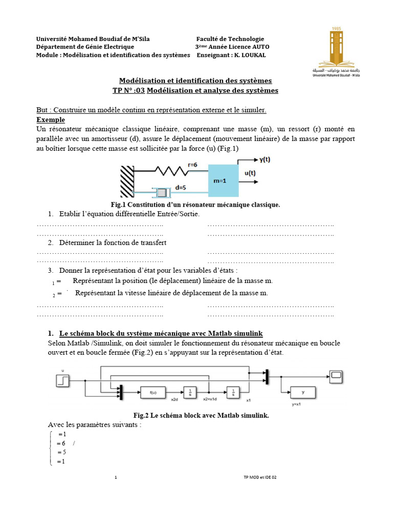 TP Modélisation Et Identificaton 03 - 2023 - 2024 | PDF
