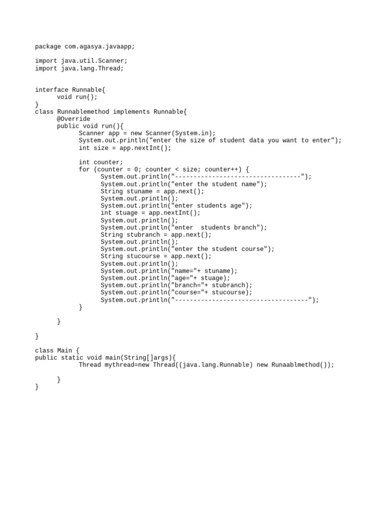Thread Implementation With Runnable Interface | PDF