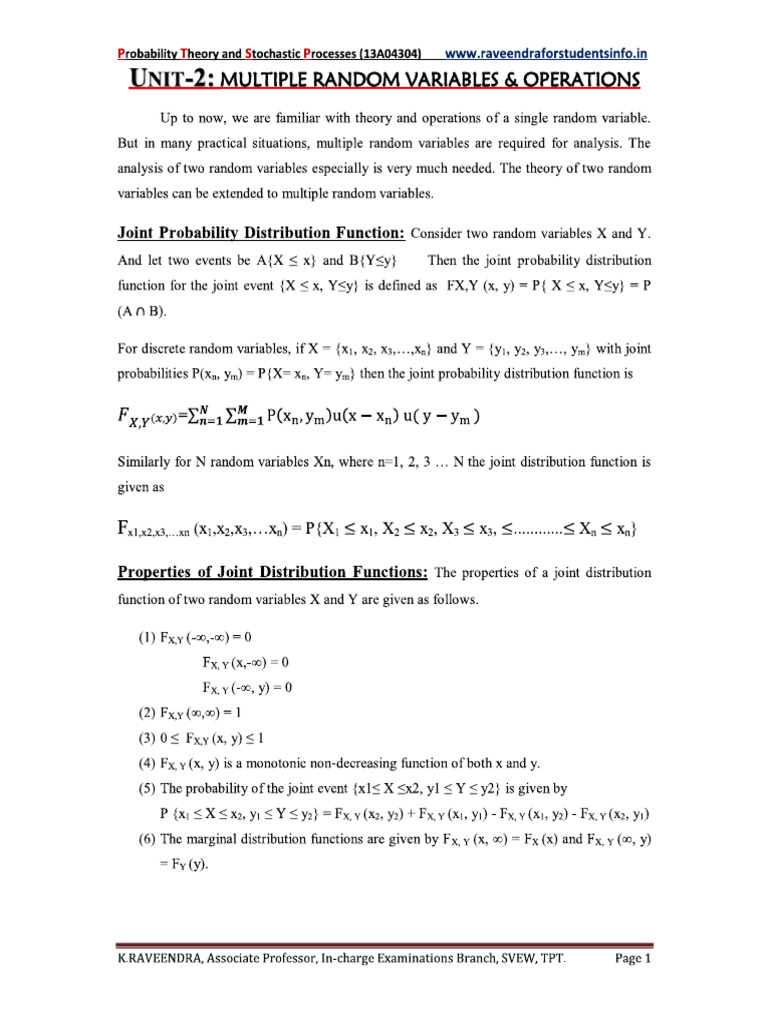 Multiple Random Variables Unit 4 Sds | PDF