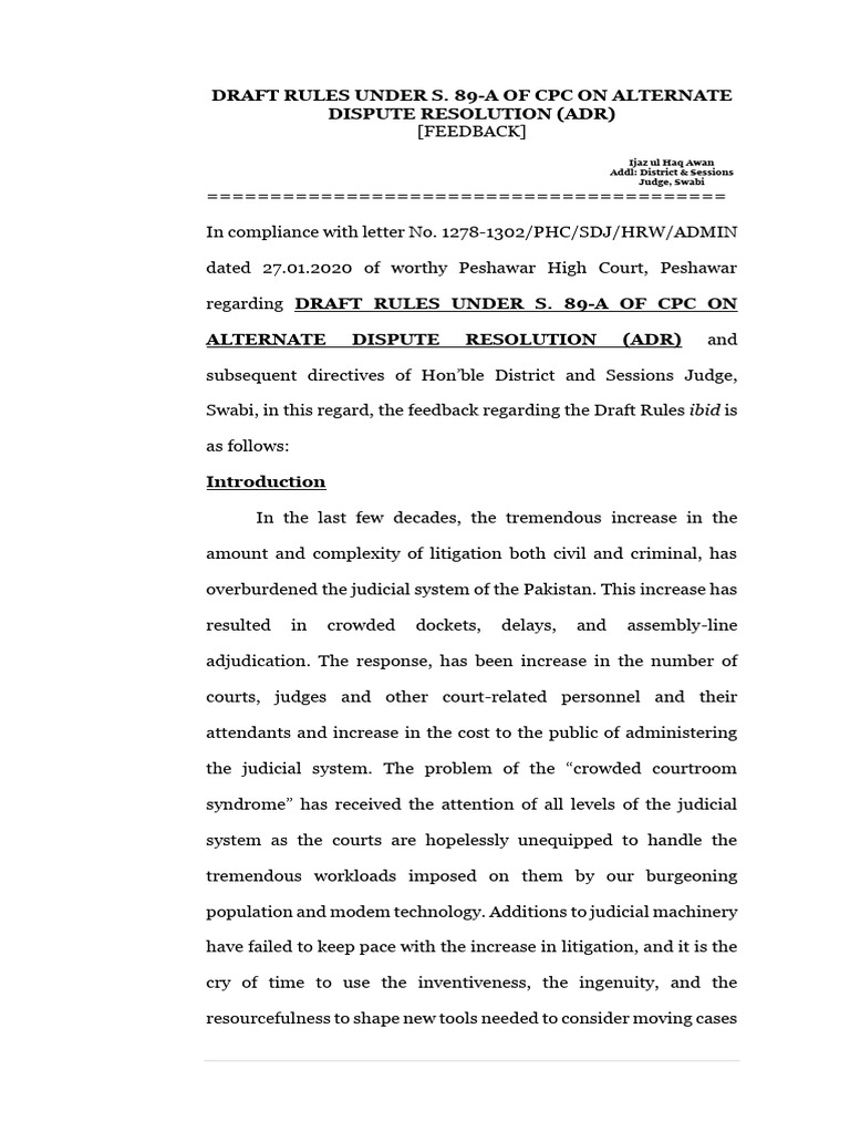 Draft Rules U S 89 A Of CPC On ADR PDF PDF