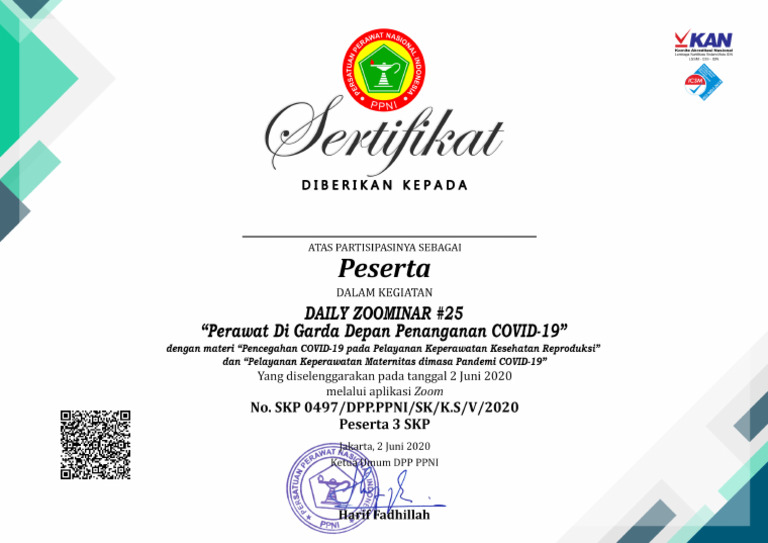 Sertifikat BAPENA PPNI#25 | PDF