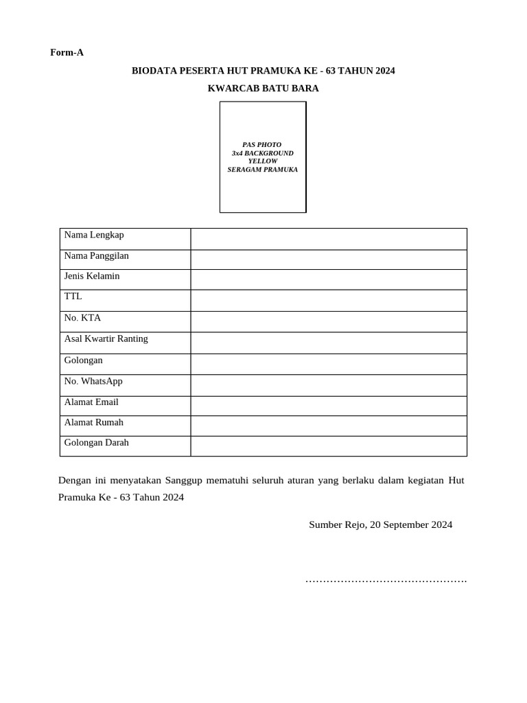 Form Biodata Peserta | PDF