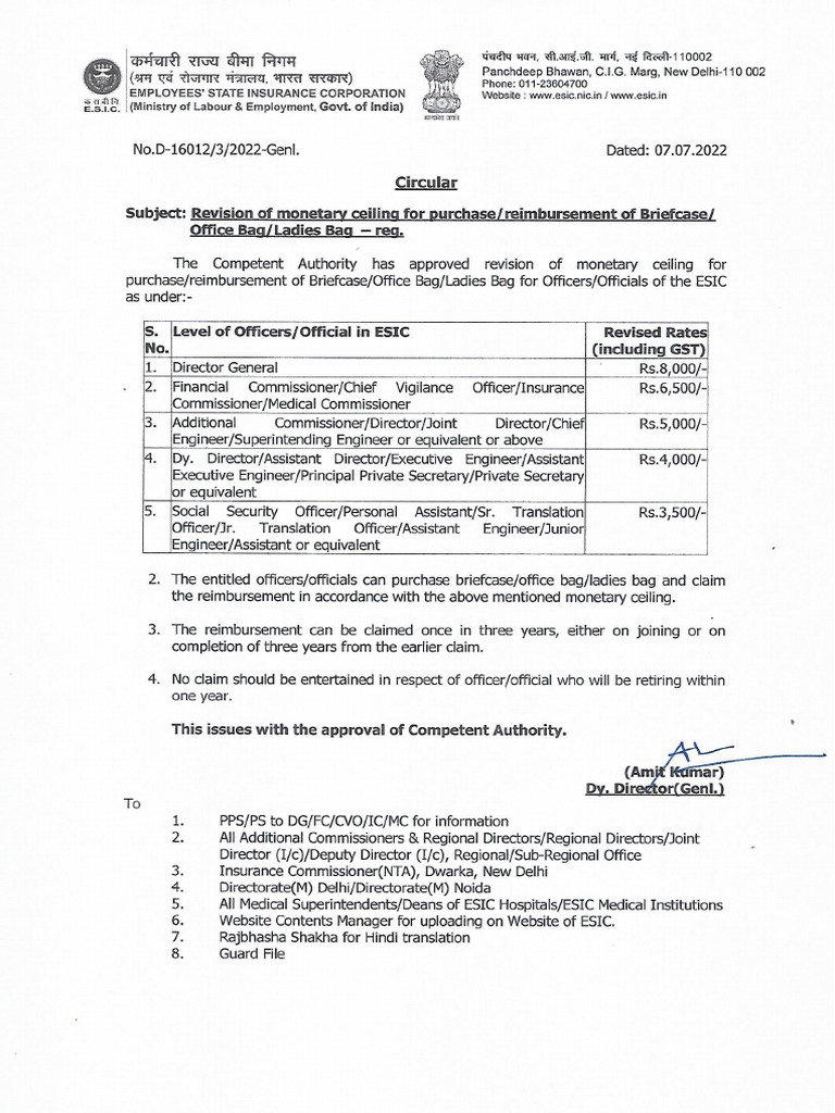 Circular-Reimbursement of Briefcase | PDF