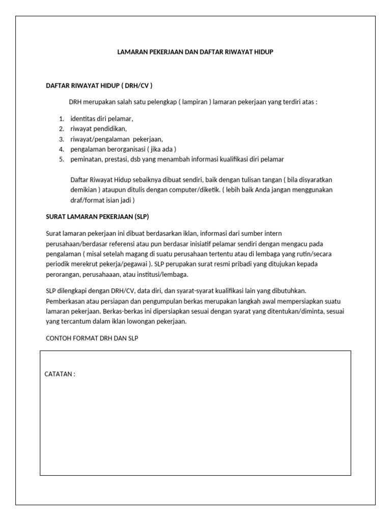 DRH Atau CV DAN LAMARAN PEKERJAAN | PDF