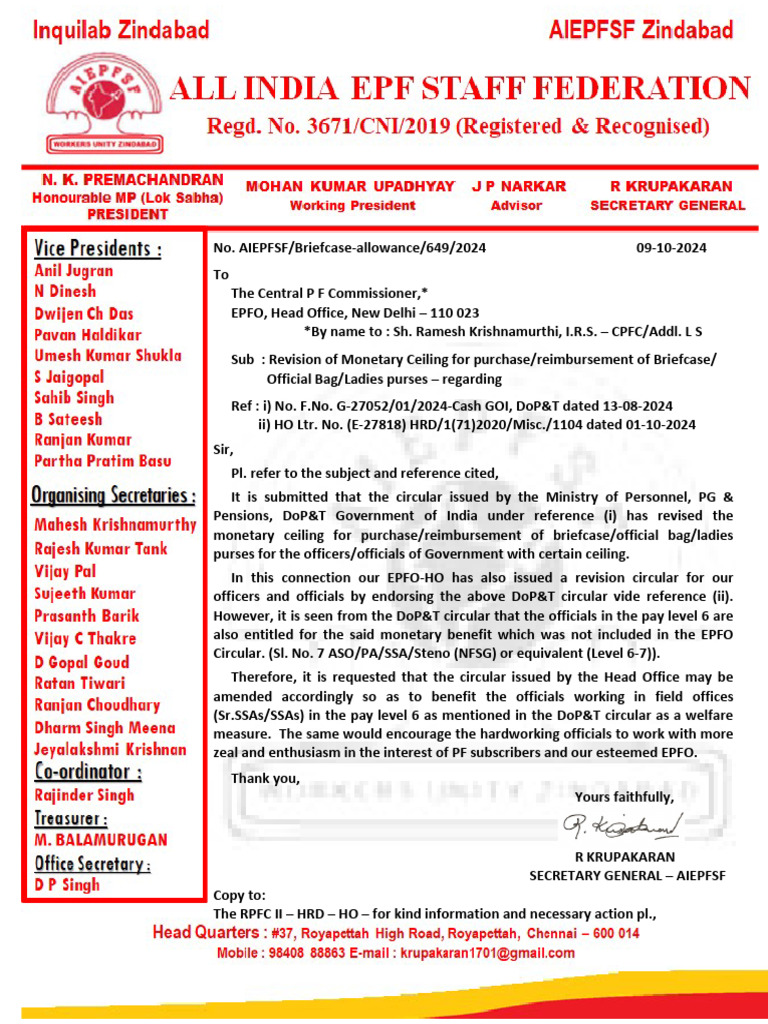 Briefcase Allowance Revision Notice | PDF | Finance & Money Management