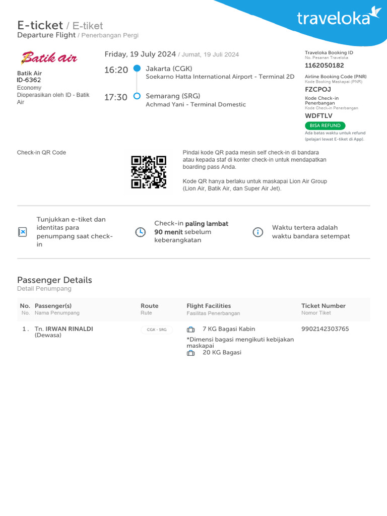 Tiket Berangkat 19 Juli JKT-SMG | PDF