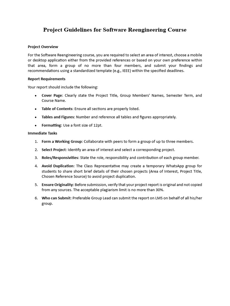 Project Guidelines For Software Reengineering Course (Spring-2024 ...