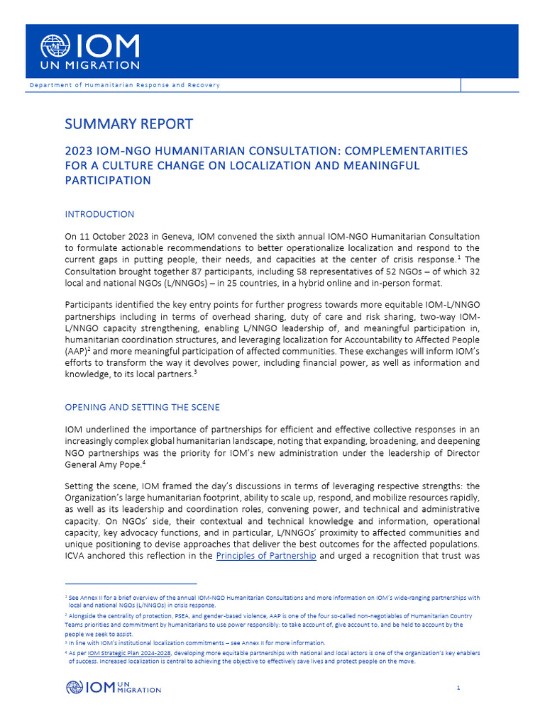 2023 Iom Ngo Humanitarian Consultation Summary Report Website | PDF