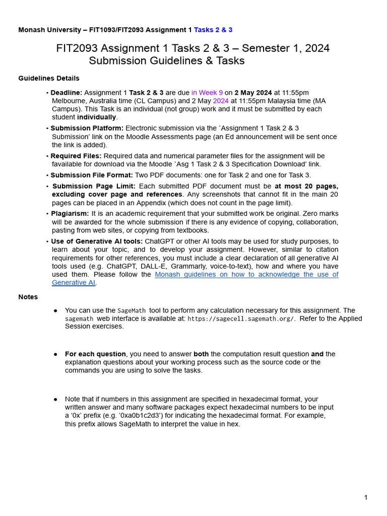 FIT1093 2024 Assignment 1 - Tasks 2 3 Specifications | PDF