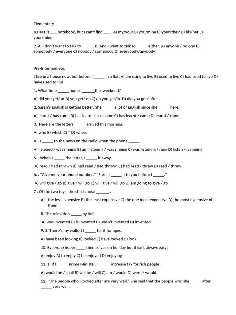 Elementary TEST | PDF