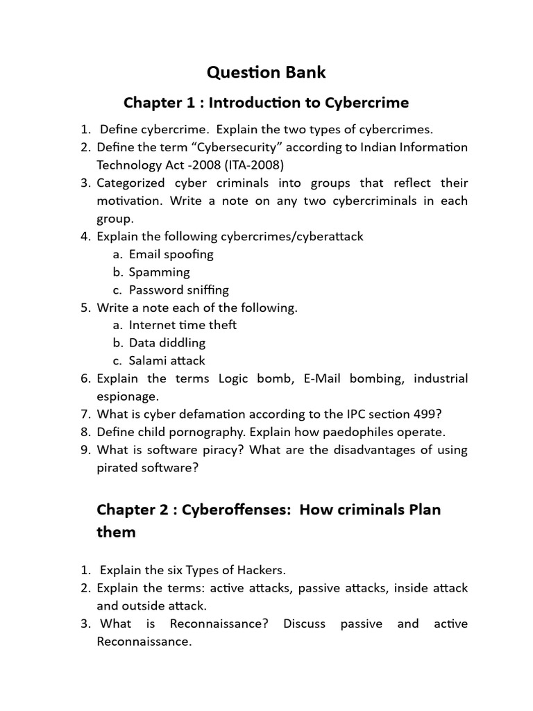 Cybersecurity Unit-I QB | PDF
