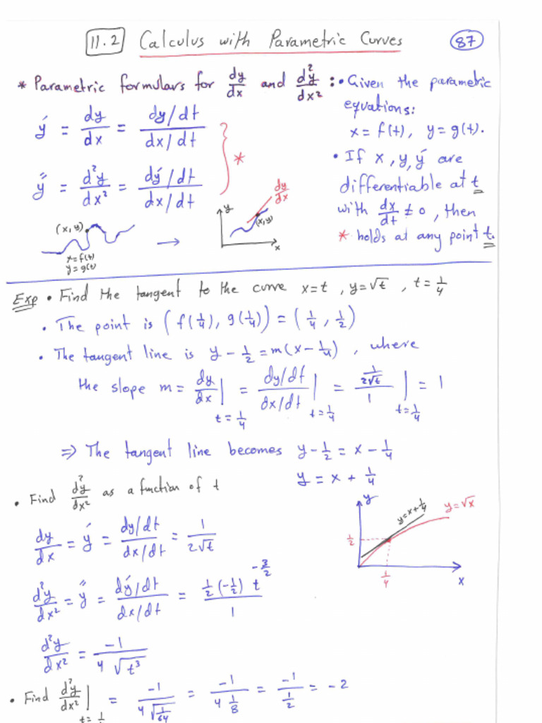 11 2 Calculus With Parametric Curves Pdf