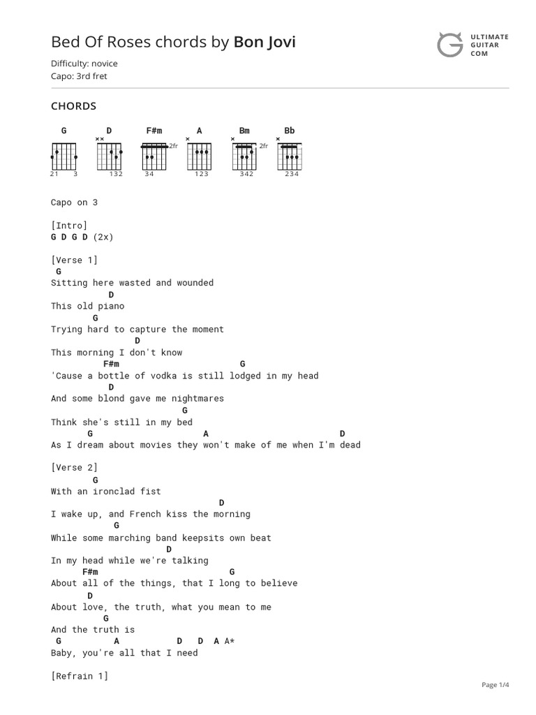 Bed of Roses Chords (Ver 5) by Bon Jovitabs at Ultimate Guitar Archive ...