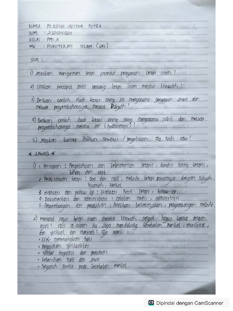M. Ridho Aditya Putra (Uas Psikoterapi Islam) | PDF