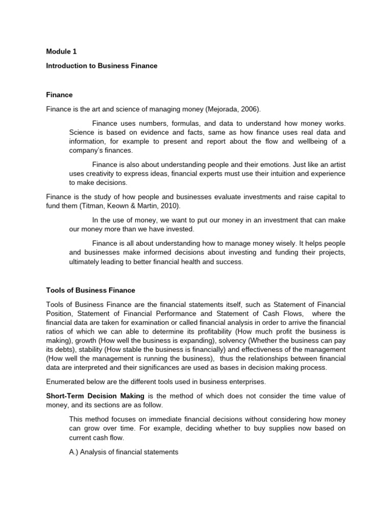 Finance - Module 1 | PDF