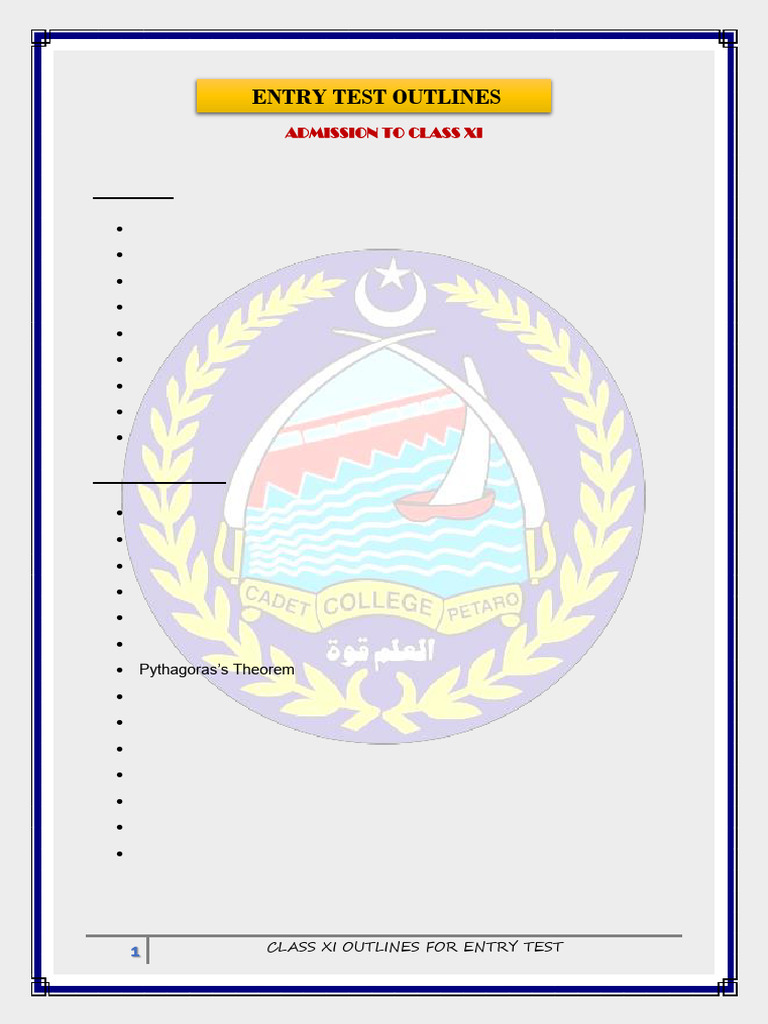 Syllabus For Entry Test Class Xi CC Petaro | PDF