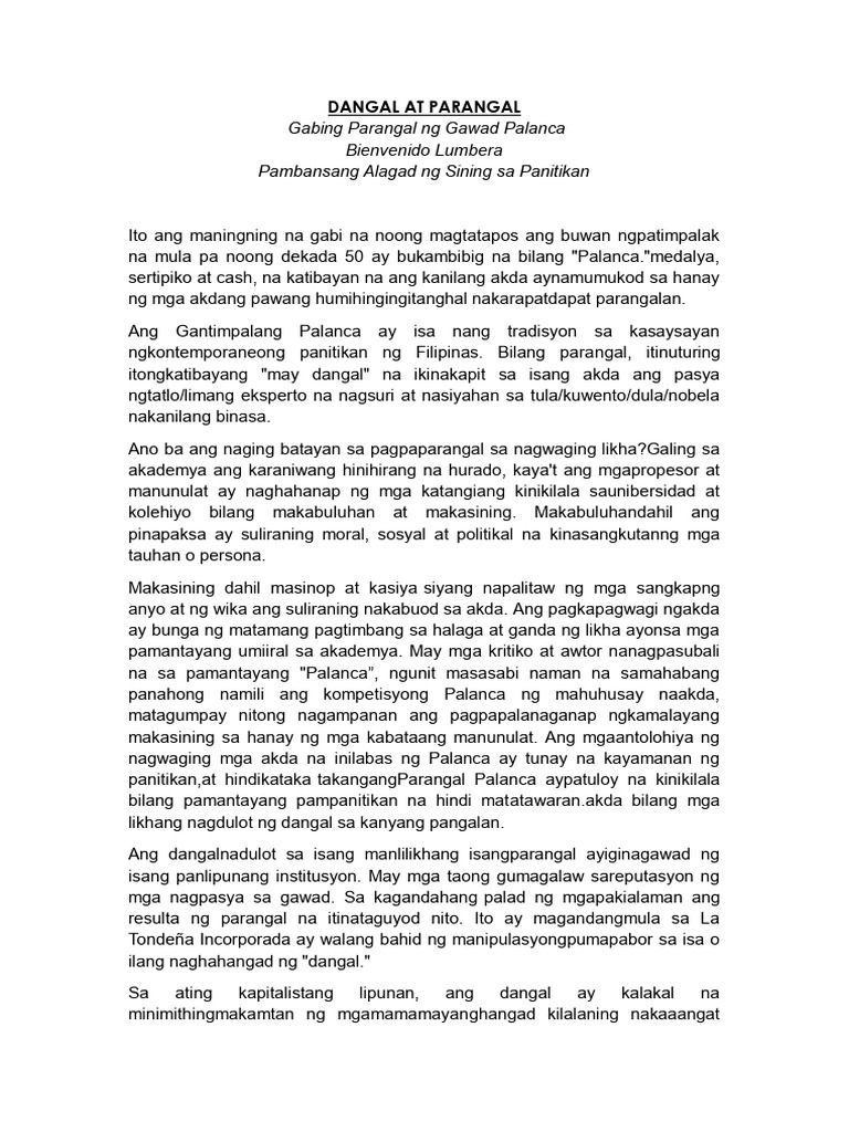 Dangal at Parangal | PDF