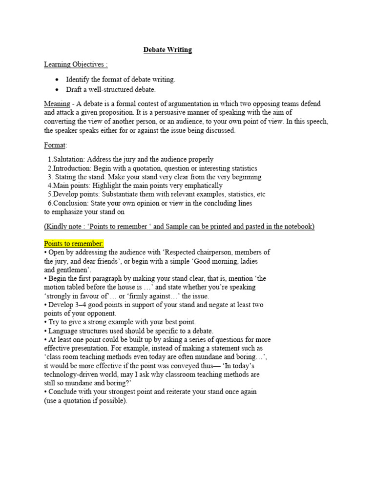 Debate Writing - Notebook Work | PDF