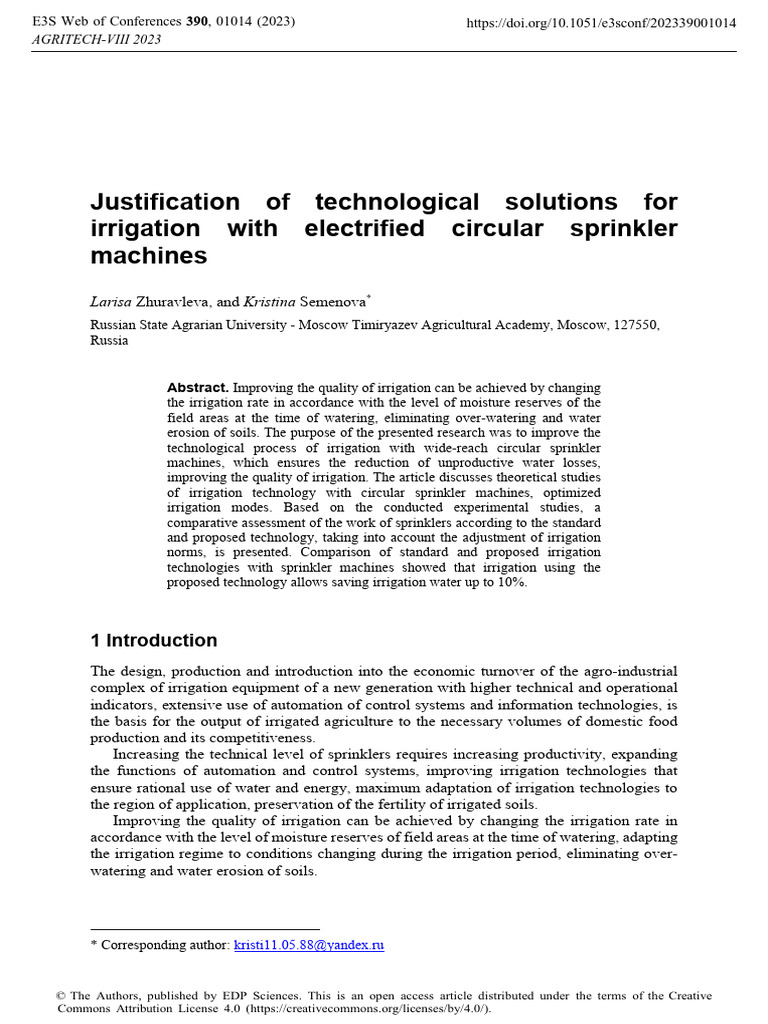 Justification of Technological Solutions For Irrig | PDF | Irrigation | Water