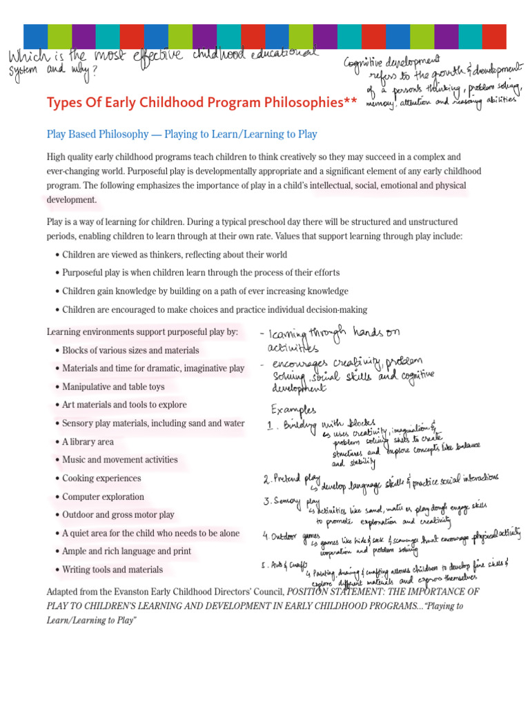 Early Childhood Progam Philosophies | PDF