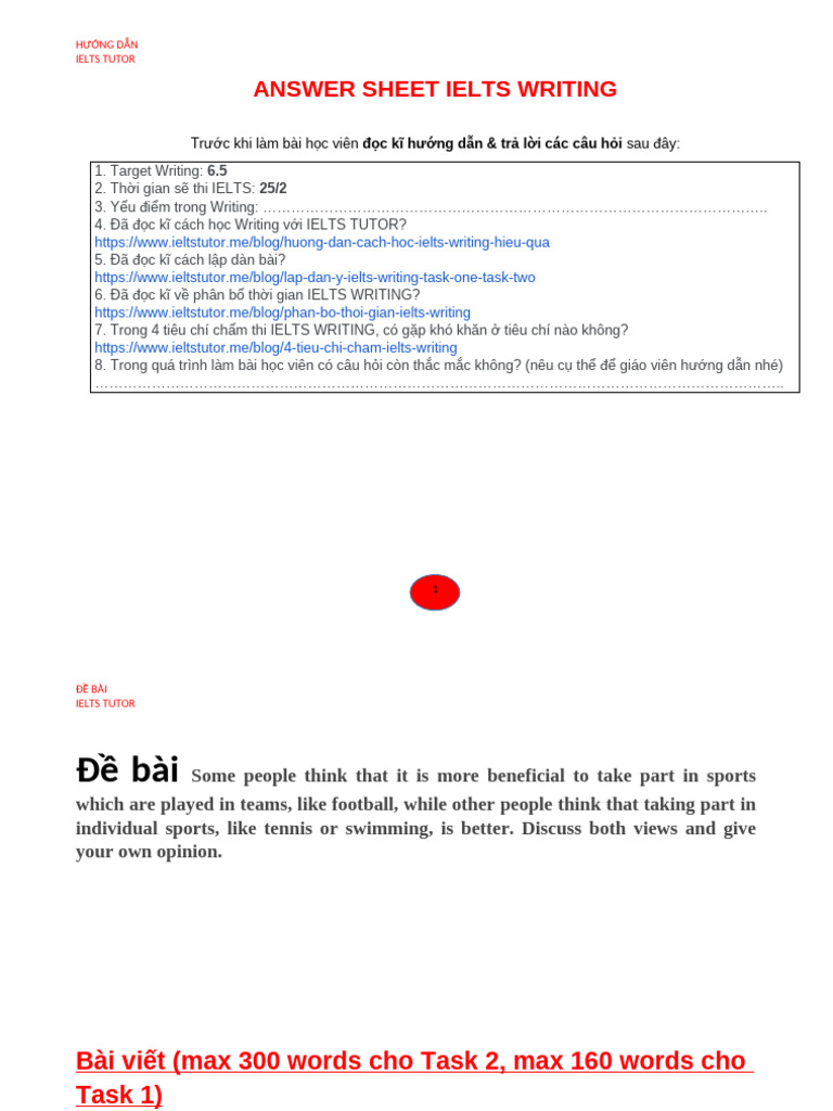 Answer Sheet Ielts Writing | PDF