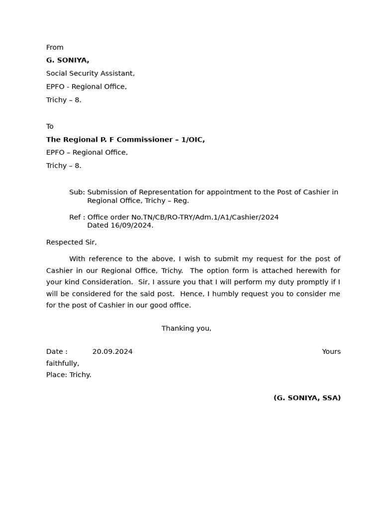 Req. Letter For Cashier | PDF