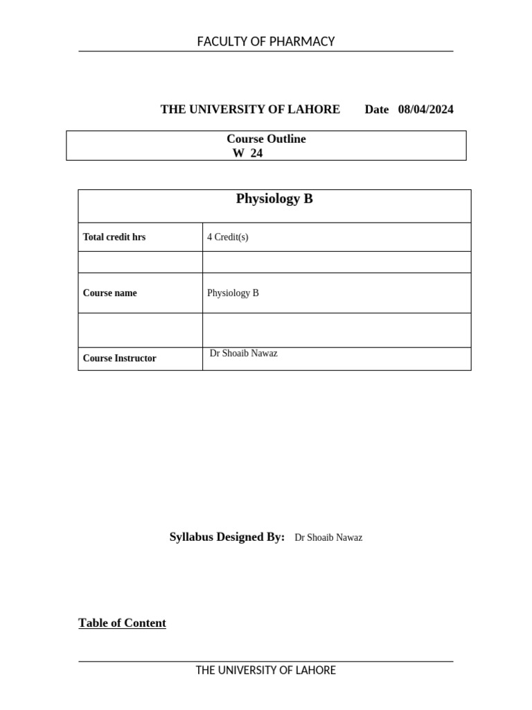 Physiology Course Outline | PDF