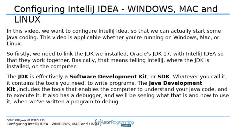 Slides IntelliJ Basics Configuring IntelliJ IDEA WINDOWS MAC and LINUX | PDF