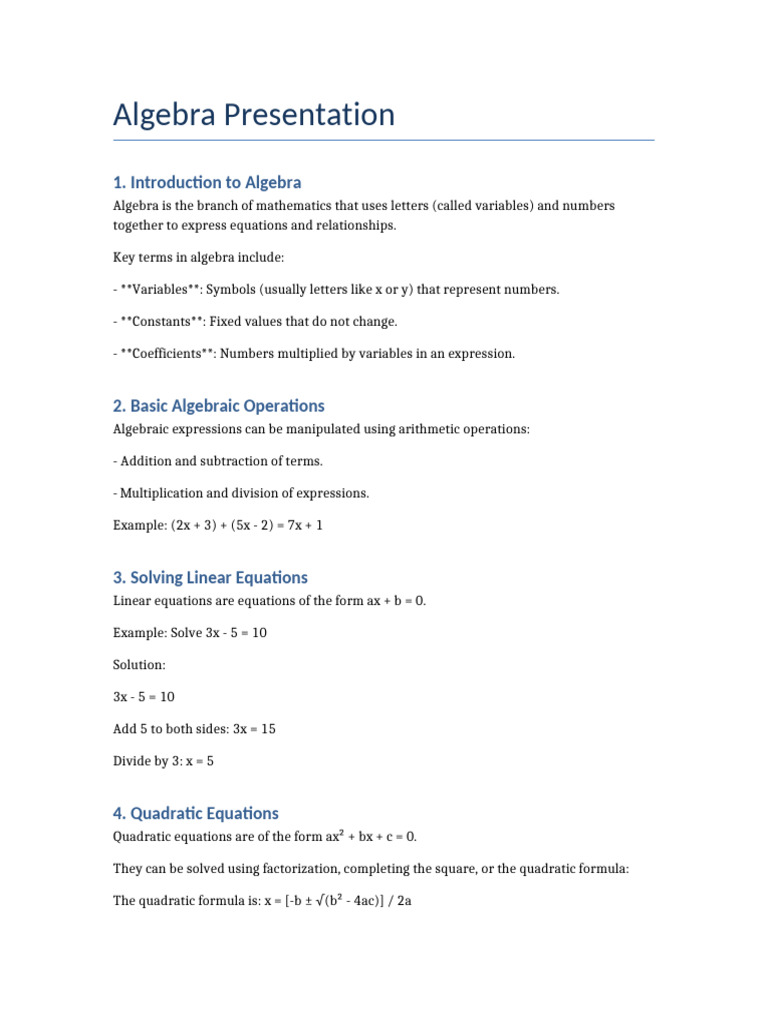Algebra Presentation | PDF