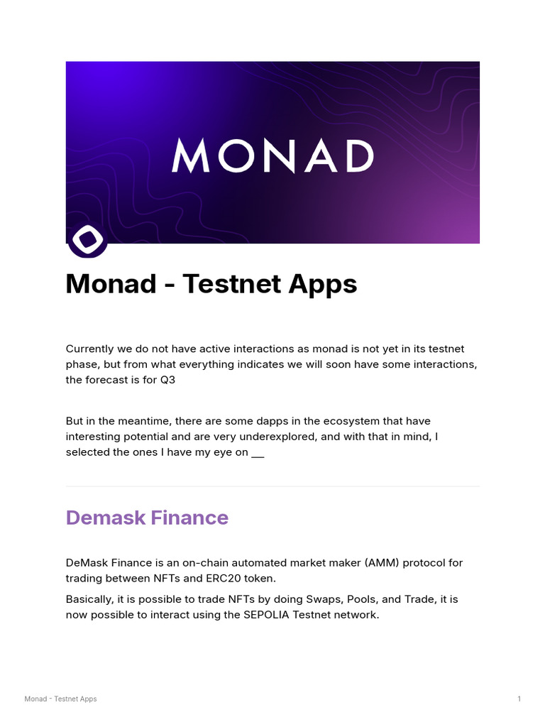 Monad - Testnet Apps | PDF Monad - Testnet Apps | PDF