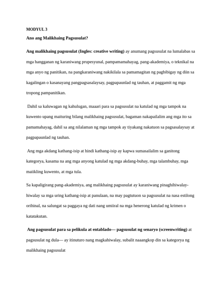 MODYUL-3 Malikhaing Pagsulat | PDF