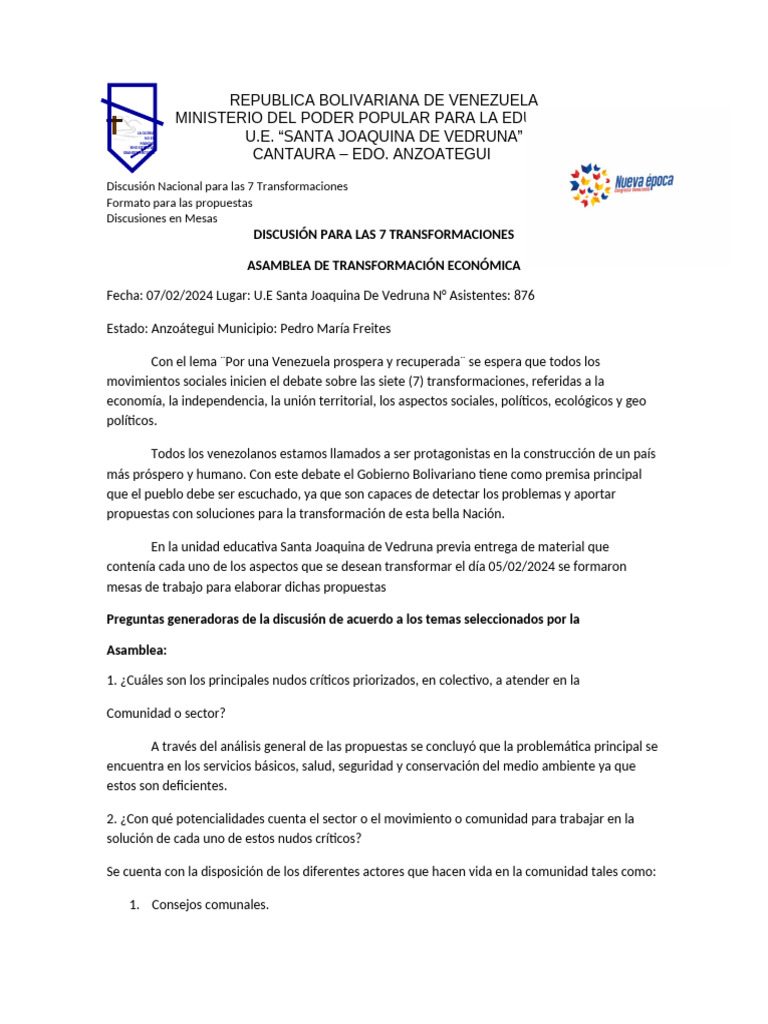 Discusión Nacional para Las 7 Transformaciones-1 | PDF