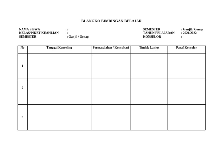 Blangko Bimbingan Belajar | PDF