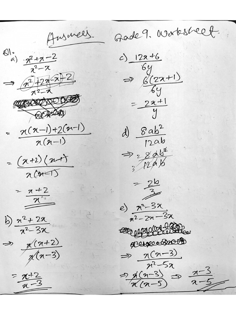 G9 Math Worksheet Answers | PDF