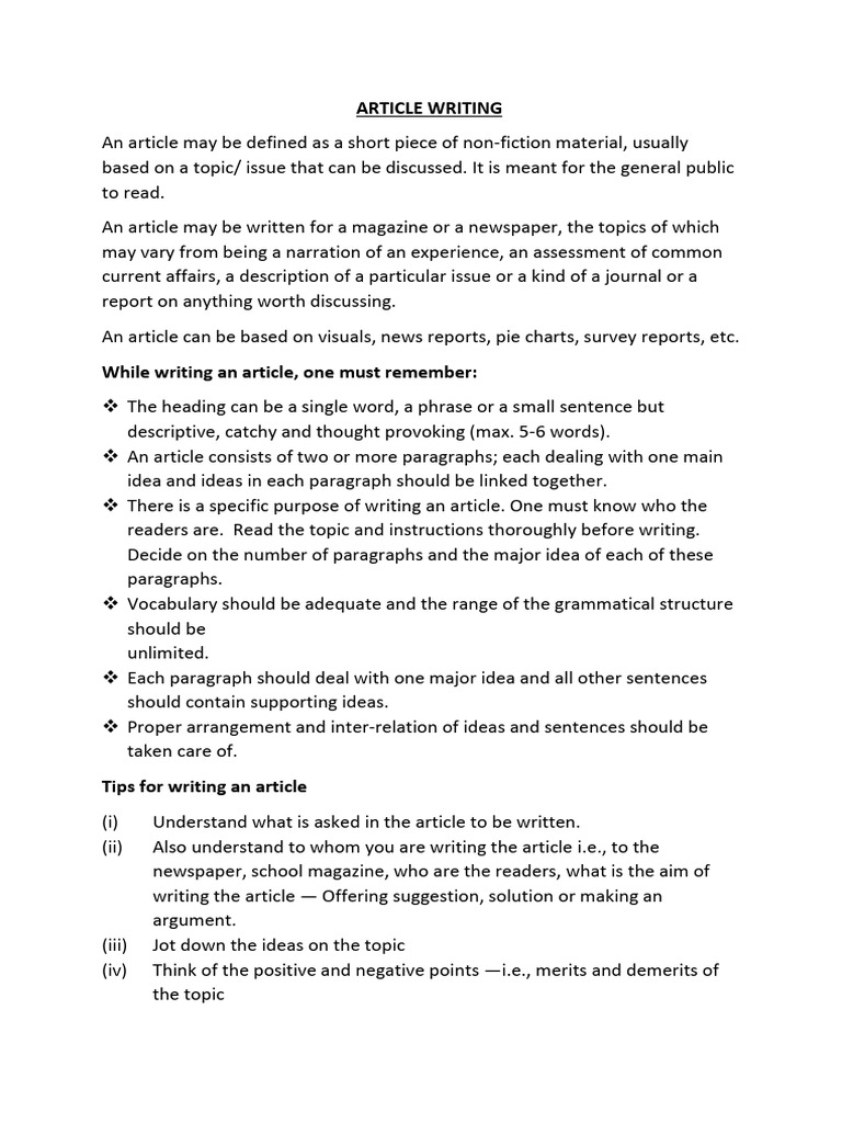 Article Writing Class IX 22-23 | PDF