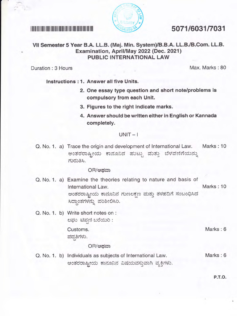 7th Sem Public International Law Apr - May 2022 New | PDF