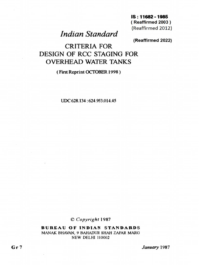 1985 - Reff2022 Criteria For Design of RCC Staging For Overhead Water ...