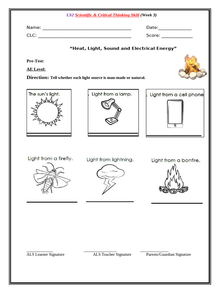 Week3 Worksheets LS2 Heat,Light,Sound | PDF