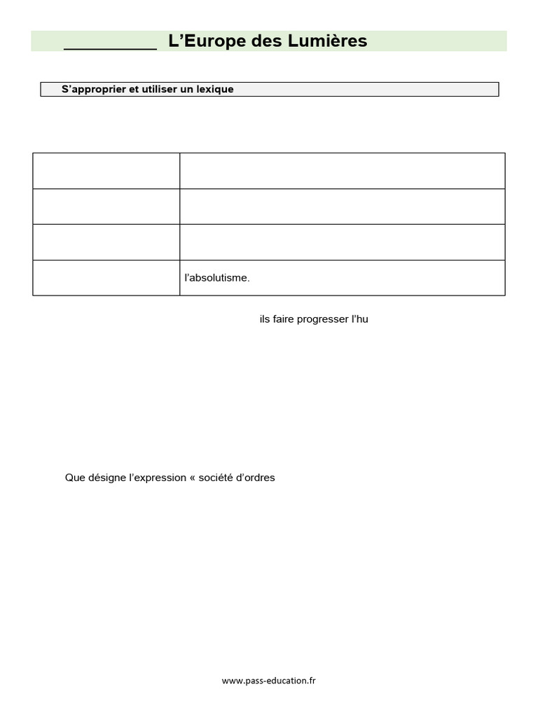 Evaluation 4ème L'Europe Des Lumières | PDF