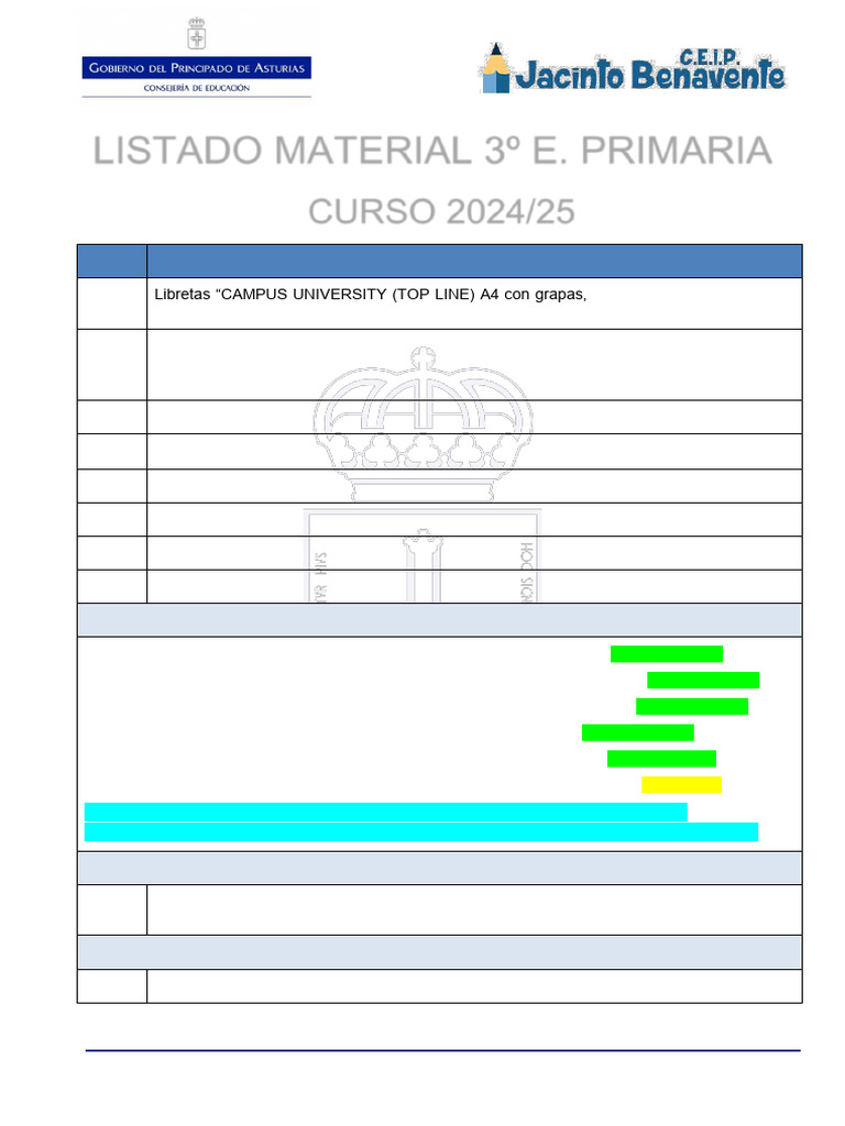 Materiales 3o E - Primaria 24 - 25 | PDF