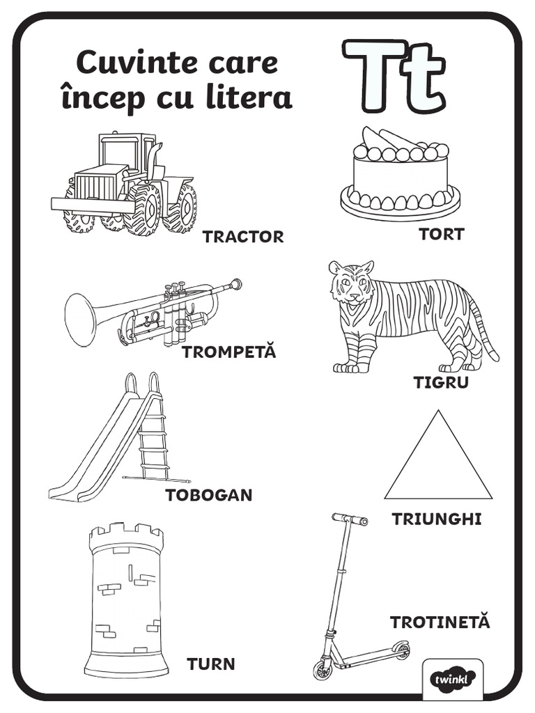 Cuvinte Care Incep Cu Litera T - Desen de Colorat | PDF