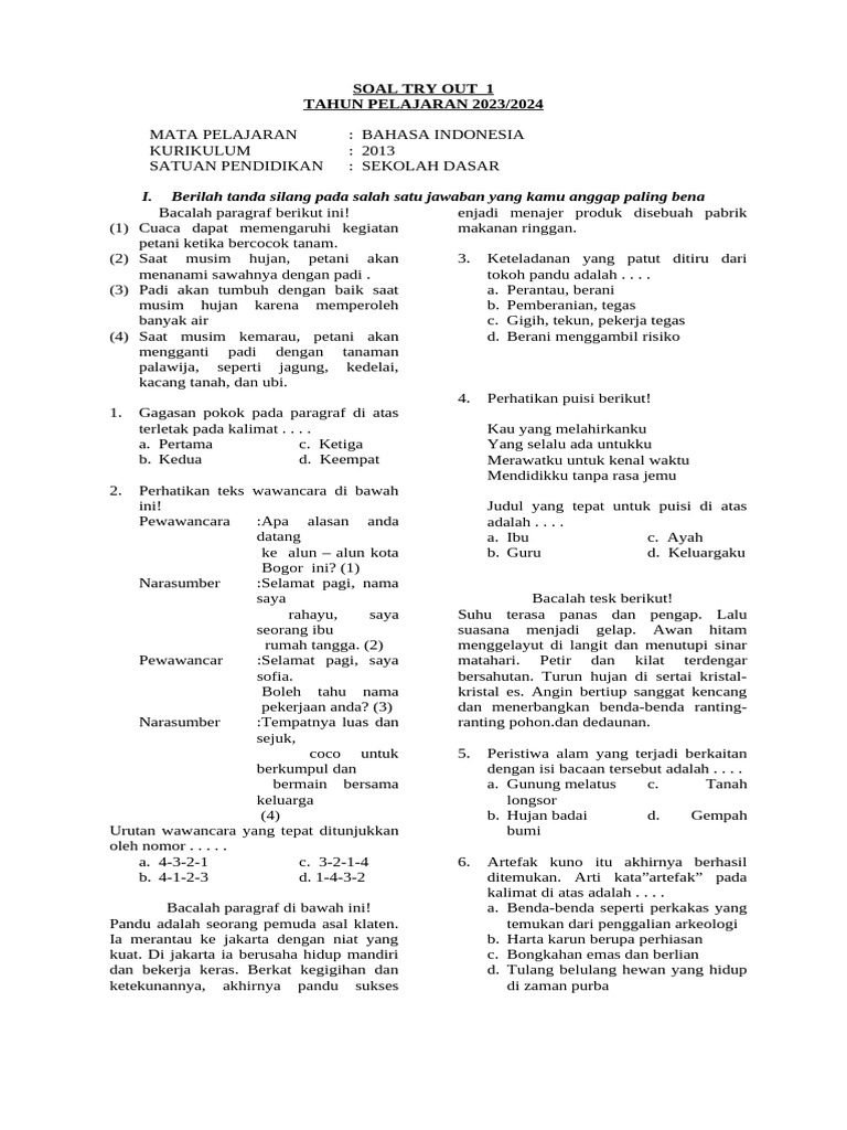 SOAL US BINDO, 2022-2023 | PDF