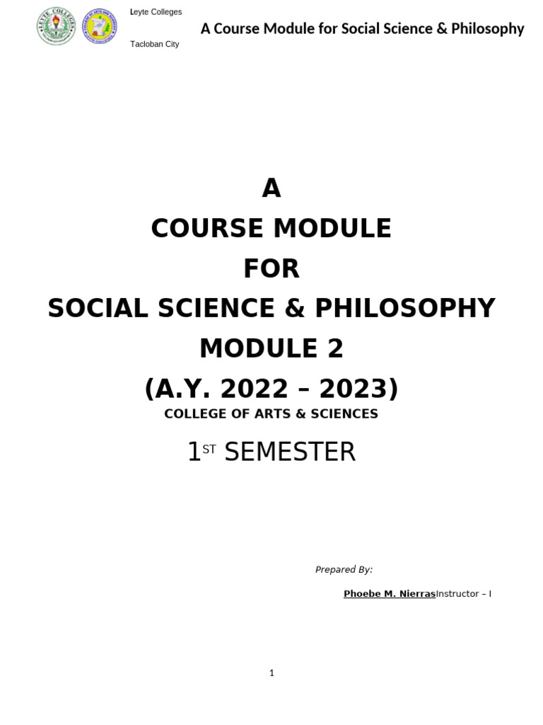 A Course Module For Social Sceince and Philosophy - Module 2 CARL MARK ...