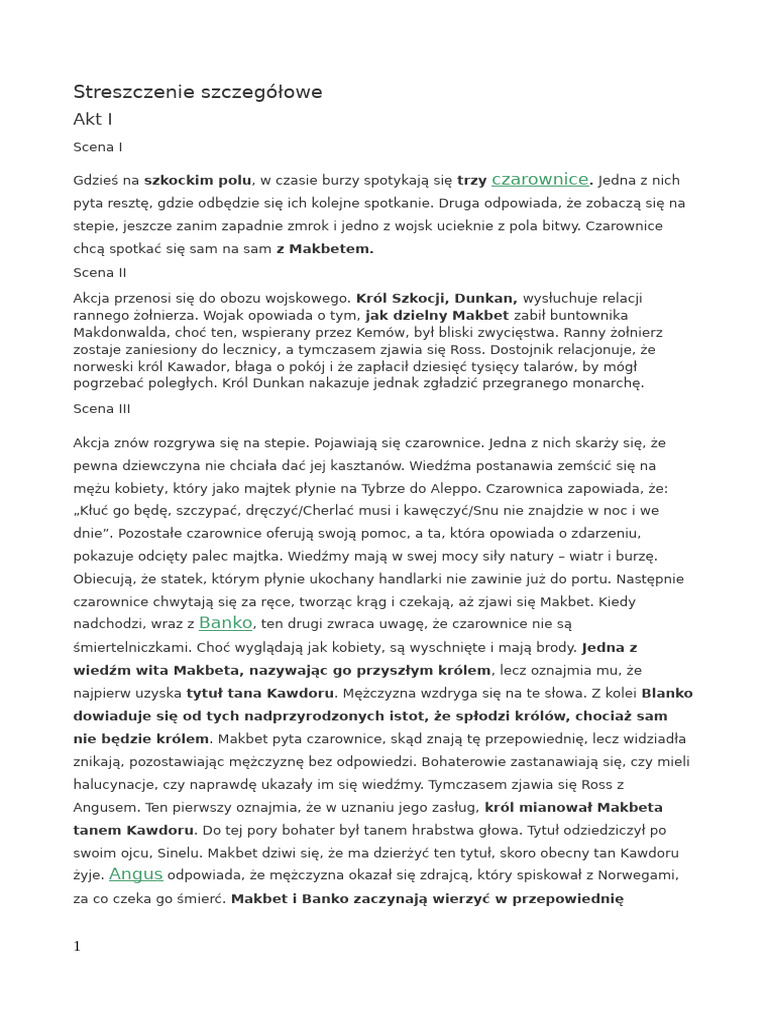 Makbet Streszczenie | PDF