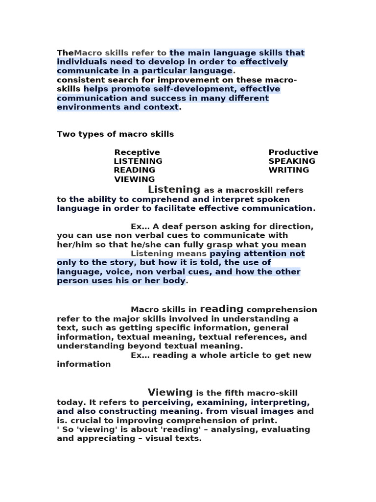 Macro Skills Reporting | PDF