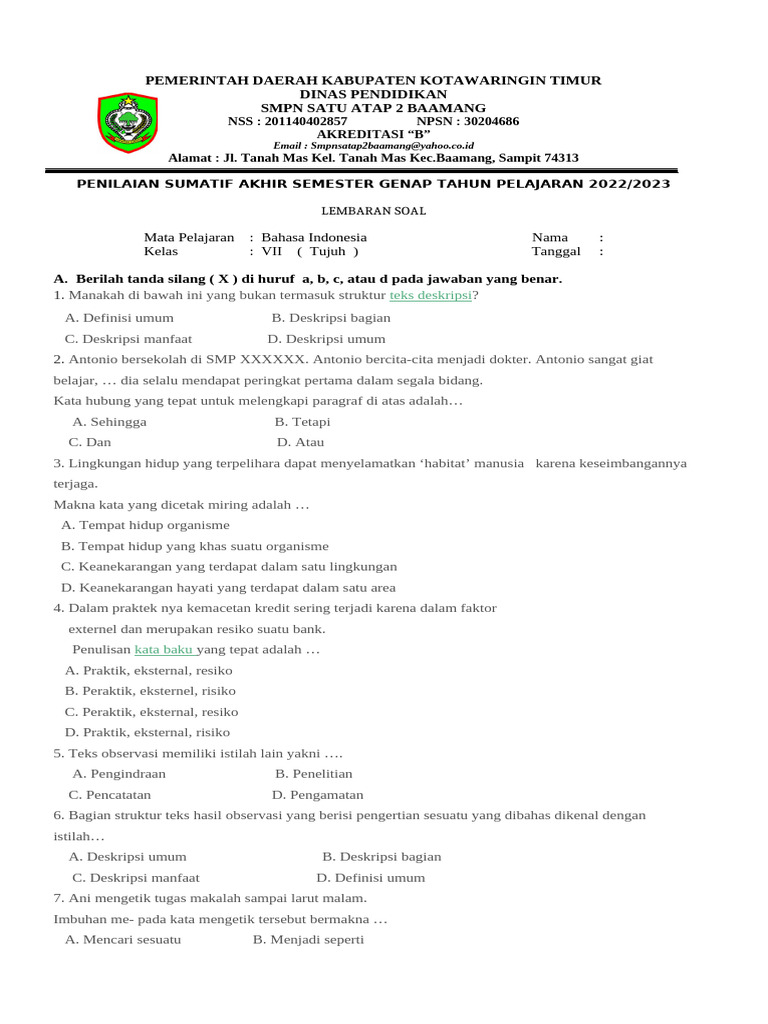 SOAL BINDO KUMER 2023 | PDF