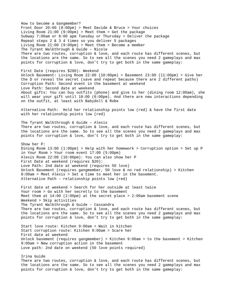 The Tyrant Walkthrough & Guide - Cassandra | PDF